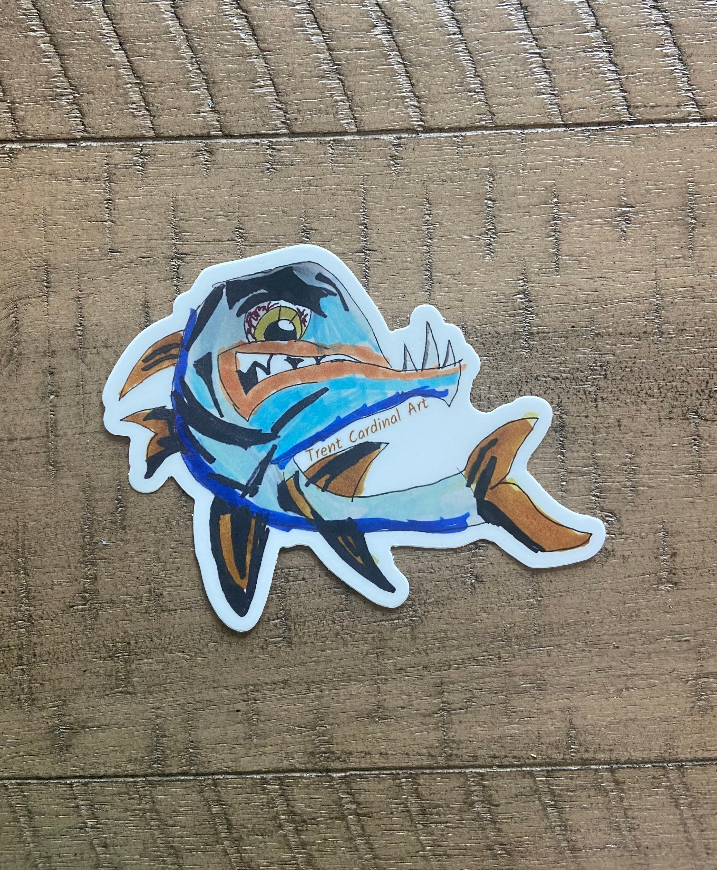 Angry Barracuda Sticker 4” – Trent Cardinal Art
